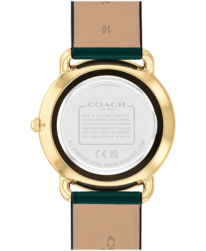 COACH Women's Elliot Green Leather Watch 36mm - Macy's