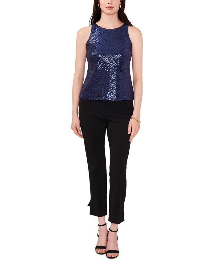 MSK Petite Sequin Sleeveless Round-Neck Keyhole Top - Macy's