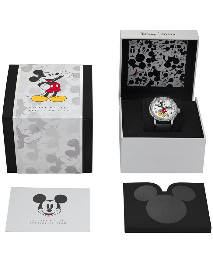 Fossil Unisex Disney x Fossil Special Edition Three-Hand Black Leather ...