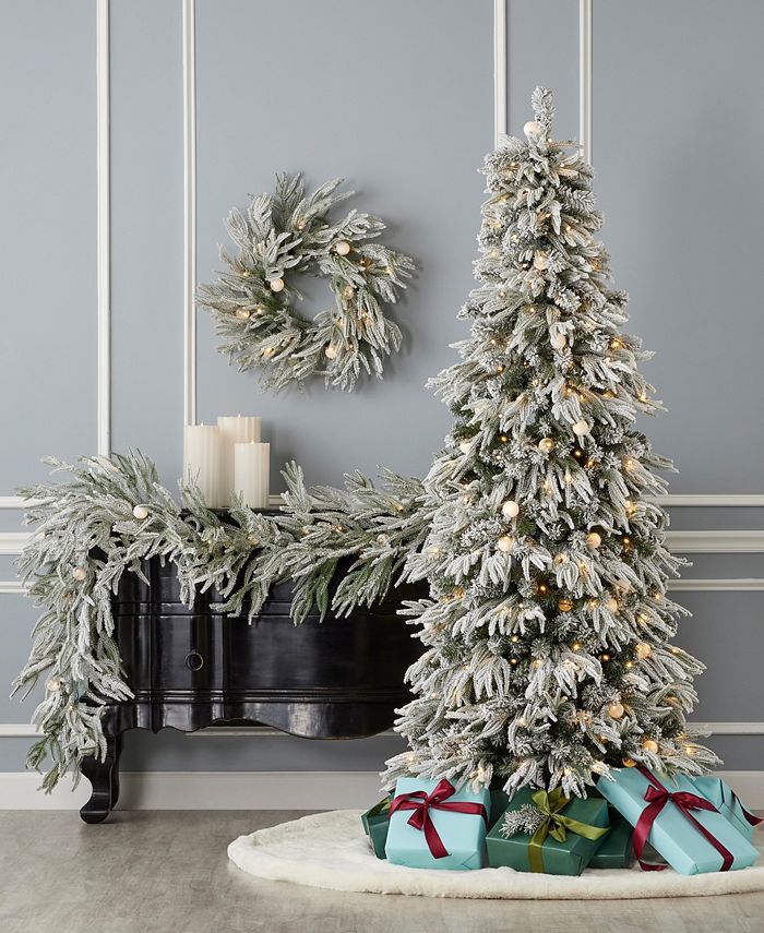 Seasonal Frosted Acadia 5' Pre-Lit Flocked PE Mixed PVC Slim Tree with ...