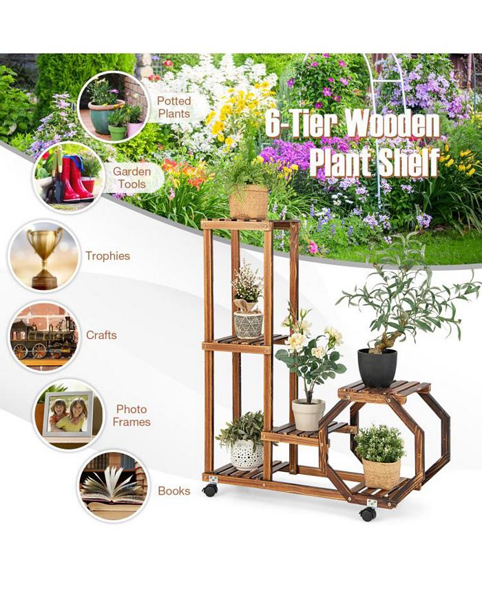 Slickblue 6 Tier Wooden Plant Stand With Wheels Brown Macys
