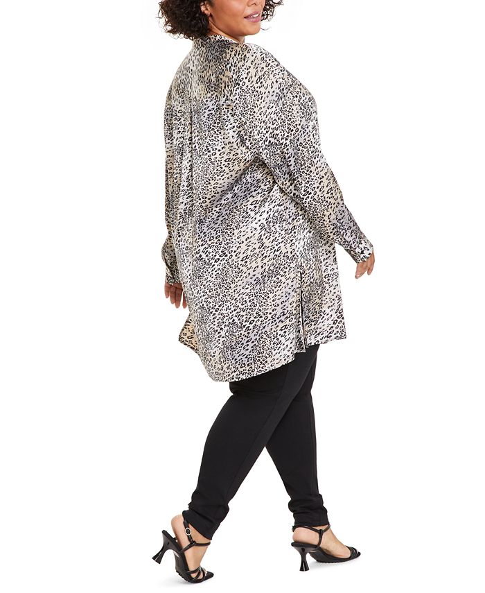 Anne Klein Plus Size Animal-Print Split-Neck Tunic - Macy's