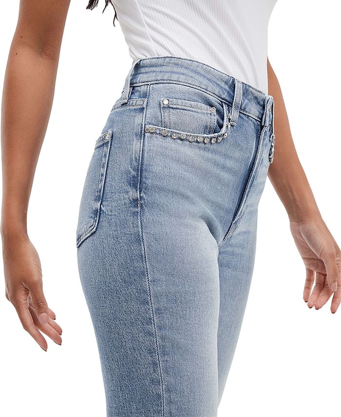 GUESS Women's Girly Rhinestone-Embellished Straight-Leg Jeans - Macy's