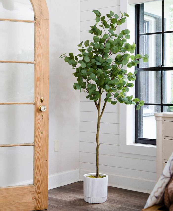 Nearly Natural 72" Artificial Eucalyptus Tree with Decorative Planter ...
