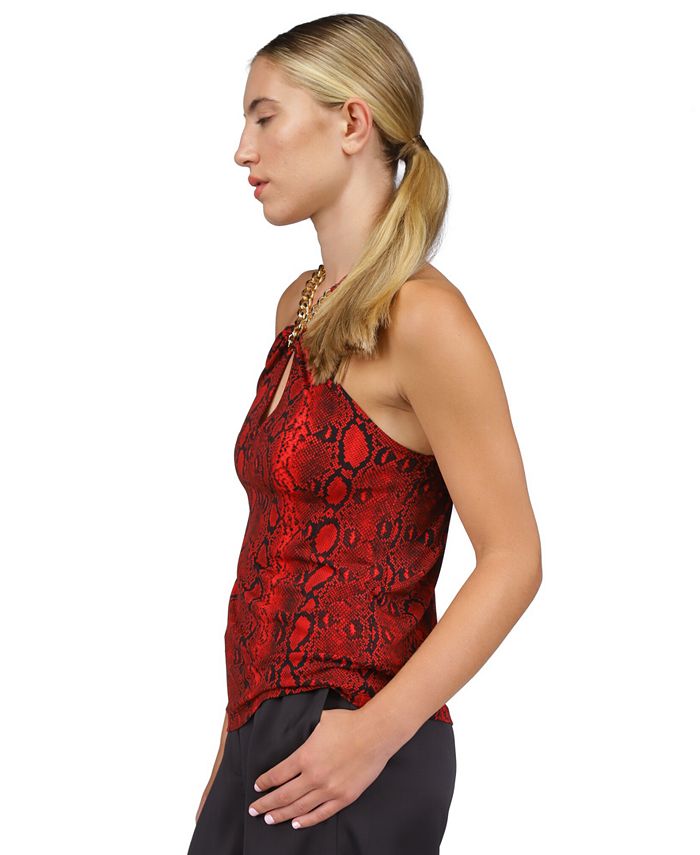 Michael Kors Women's Snakeskin-Print Chain-Neck Halter Top - Macy's