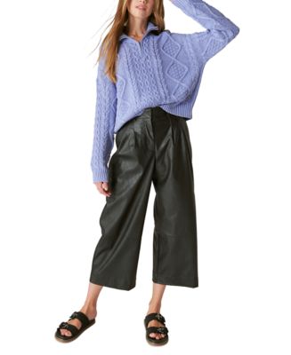 Lucky Brand Women's Cropped Faux-Leather Wide-Leg Pants - Macy's