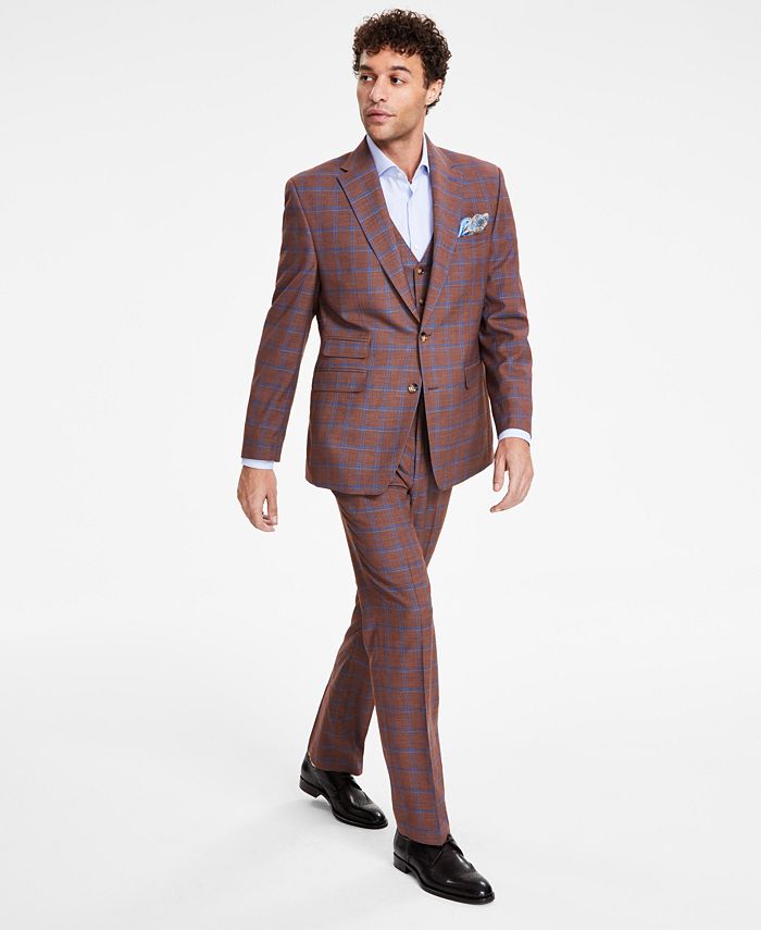 Tayion Collection Men's Classic-Fit Plaid Vested Suit Separates - Macy's