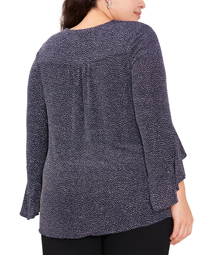 MSK Plus Size Glitter-Knit V-Neck Ruffled-Sleeve Top - Macy's