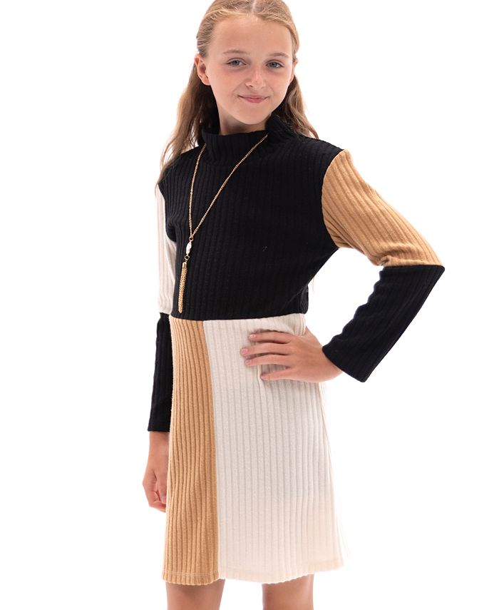 Rare Editions Big Girls Color Block Long Sleeve Sweater Dress and ...