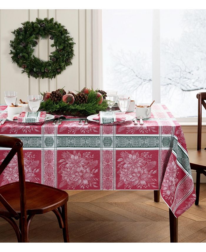 Elrene Poinsettia Plaid Jacquard Plaid Tablecloth, 60" x 120" - Macy's