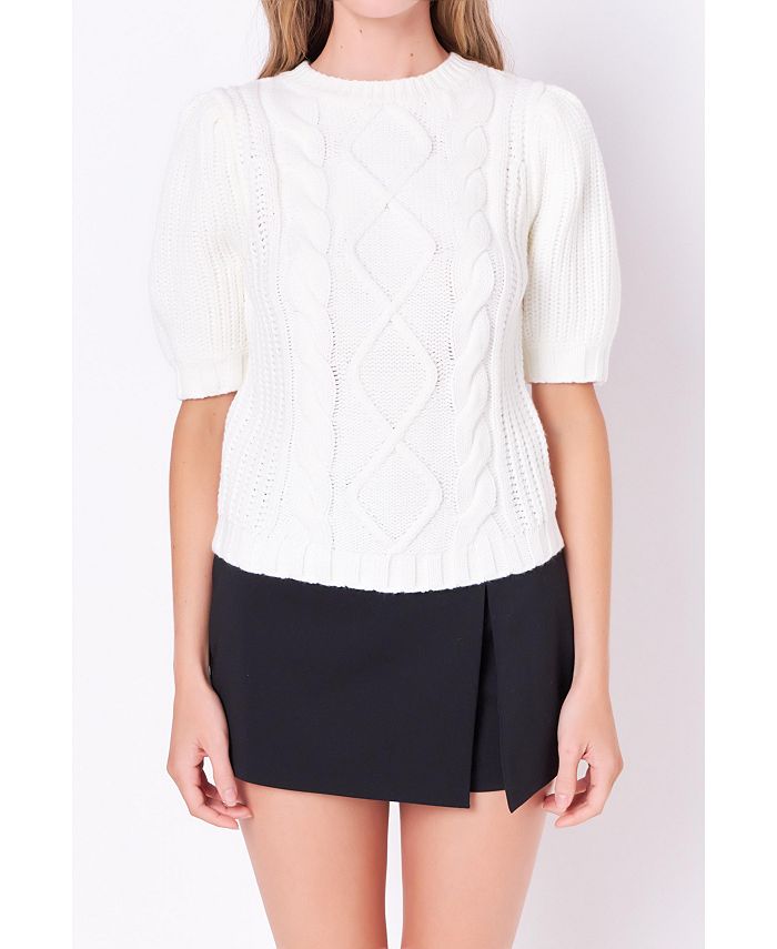 English Factory Women's Cable Knit Puff Sleeve Sweater - Macy's