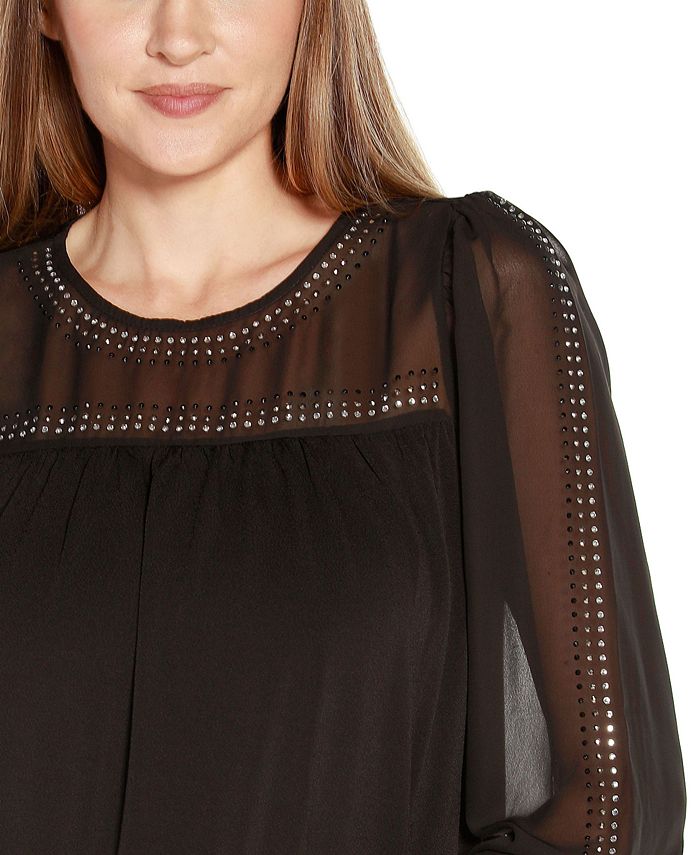 Belldini Black Label Women's Embellished Blouson Sleeve Top - Macy's