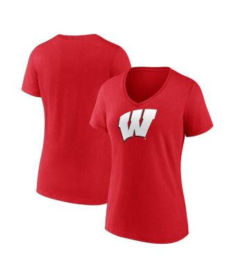 Women's Fanatics Red Wisconsin Badgers Evergreen Logo V-Neck T-shirt ...
