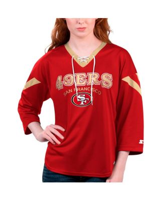 Women's Starter Scarlet San Francisco 49ers Rally Lace-Up 3/4 Sleeve T ...