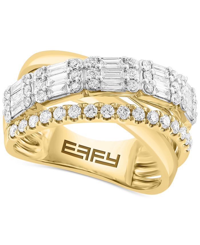 EFFY Collection EFFY® Diamond Baguette & Round Crossover Statement Ring ...