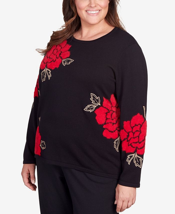 Alfred Dunner Plus Size Park Place Floral Jacquard Long Sleeve Sweater ...