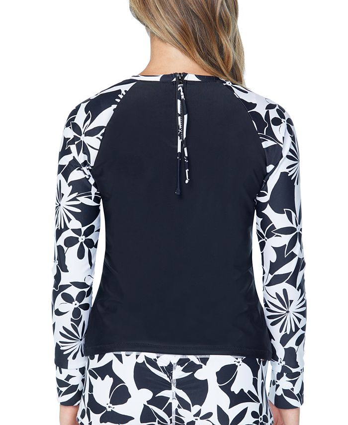 Raisins Juniors' Printed-Sleeve Back-Zip Rashguard Top - Macy's