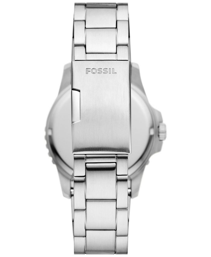 Fossil Men's Blue Dive Three-Hand Date Silver-Tone Stainless Steel ...