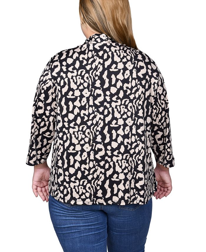 NY Collection Plus Size Puff Print 3/4 Sleeve 2-Fer Top - Macy's