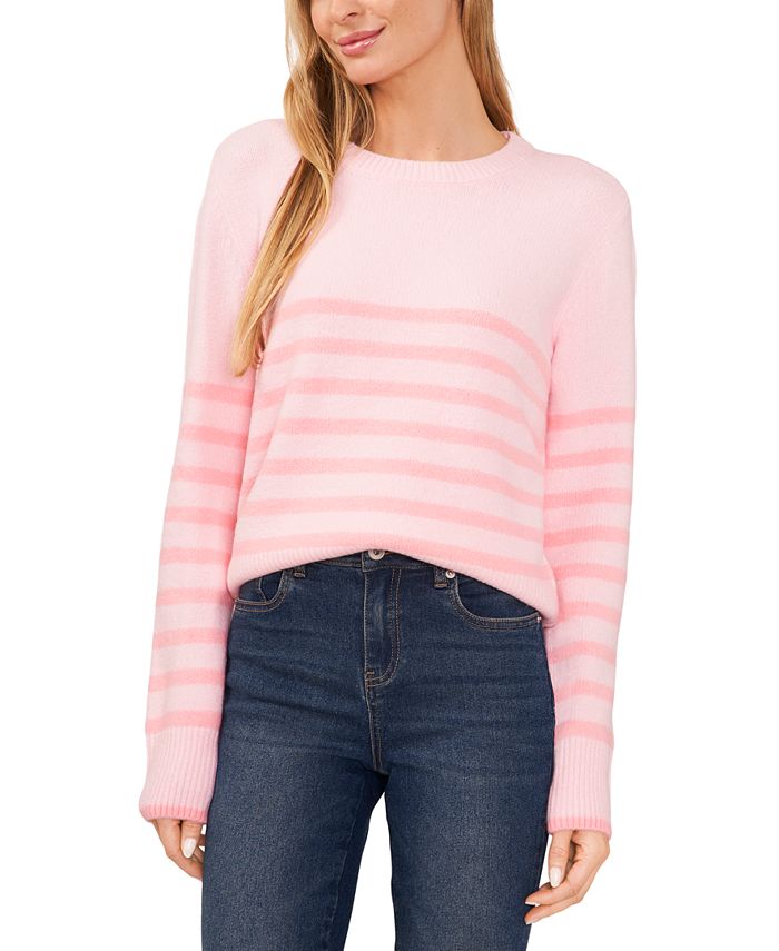 CeCe Women's Striped Crewneck Sweater - Macy's