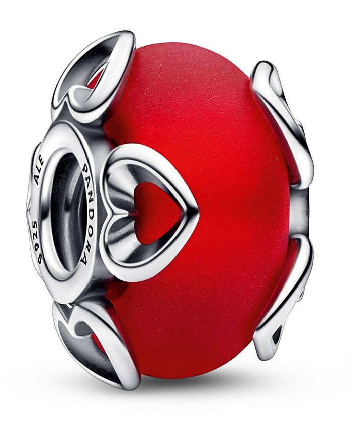 Pandora Sterling Silver Frosted Red Murano Glass Hearts Charm - Macy's