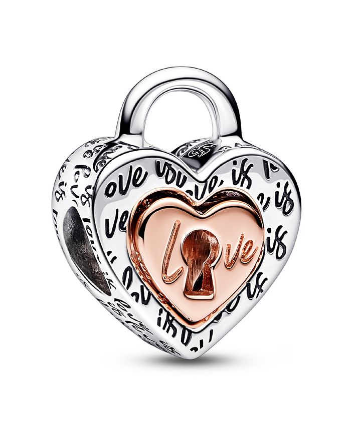 Pandora Sterling Silver Two-Tone Padlock Splitable Heart Charm - Macy's
