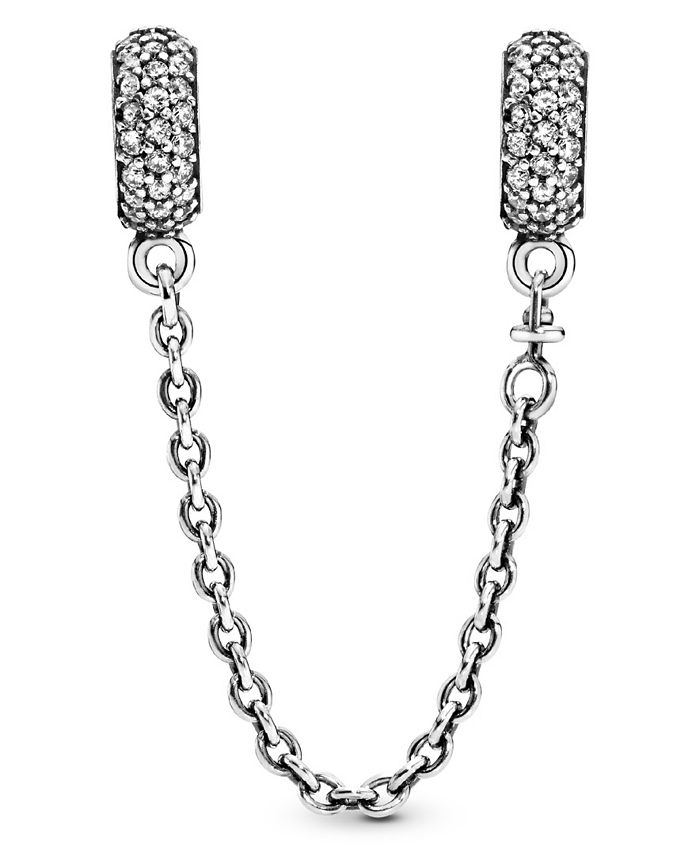 Pandora Sterling Silver Sparkling Pave Safety Chain Charm - Macy's