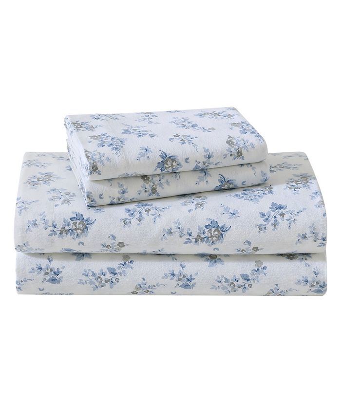 Laura Ashley Cotton Flannel 3 Piece Sheet Set, Twin - Macy's