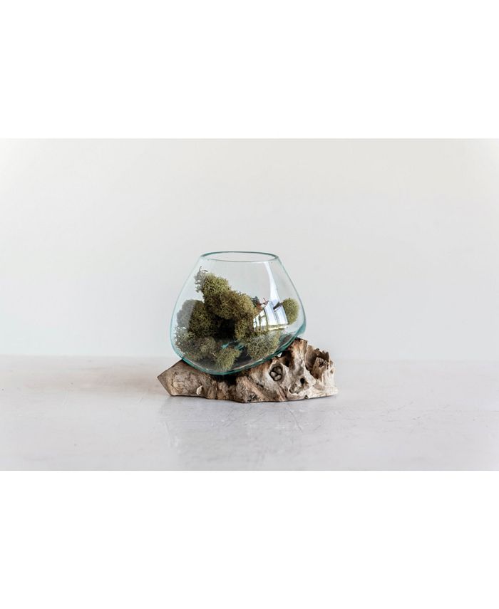 Storied Home Glass Planter, Vase On Natural Wood Base - Macy's