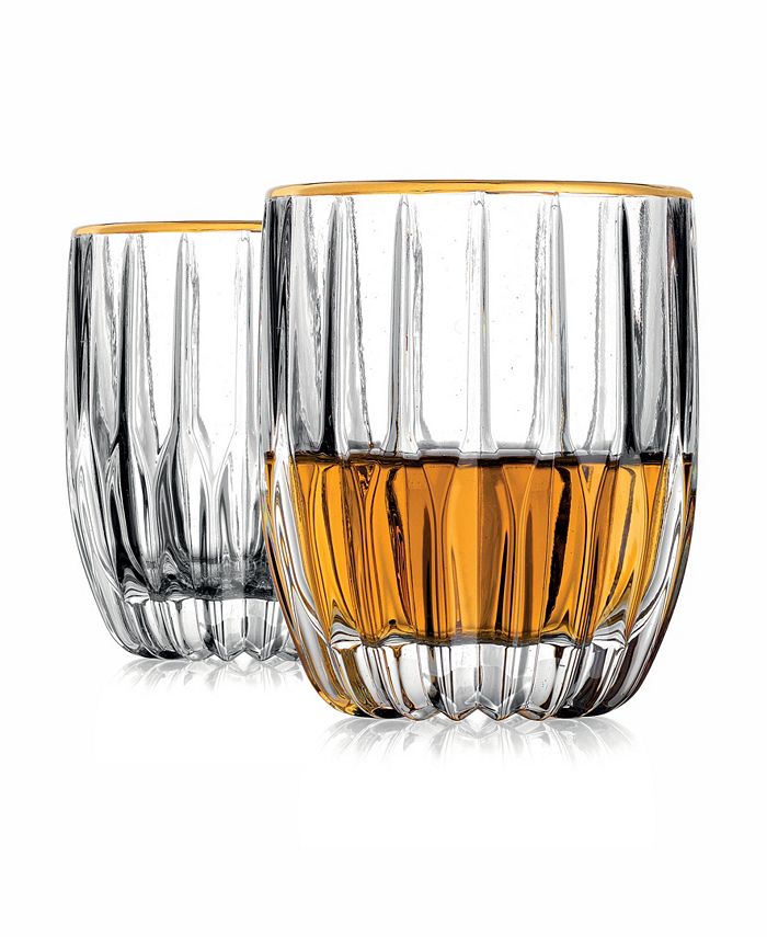 Godinger Pleat Gold Rim Double Old-Fashioned Glasses, Set of 4 - Macy's