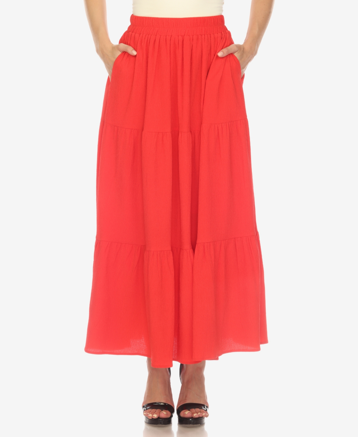 Click here for White Mark Womens Pleated Tiered Maxi Skirt - Red prices