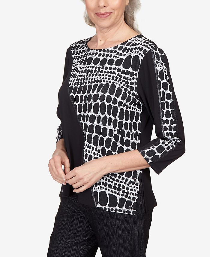 Alfred Dunner Women's World Traveler Spliced Animal Print 3/4 Sleeve ...