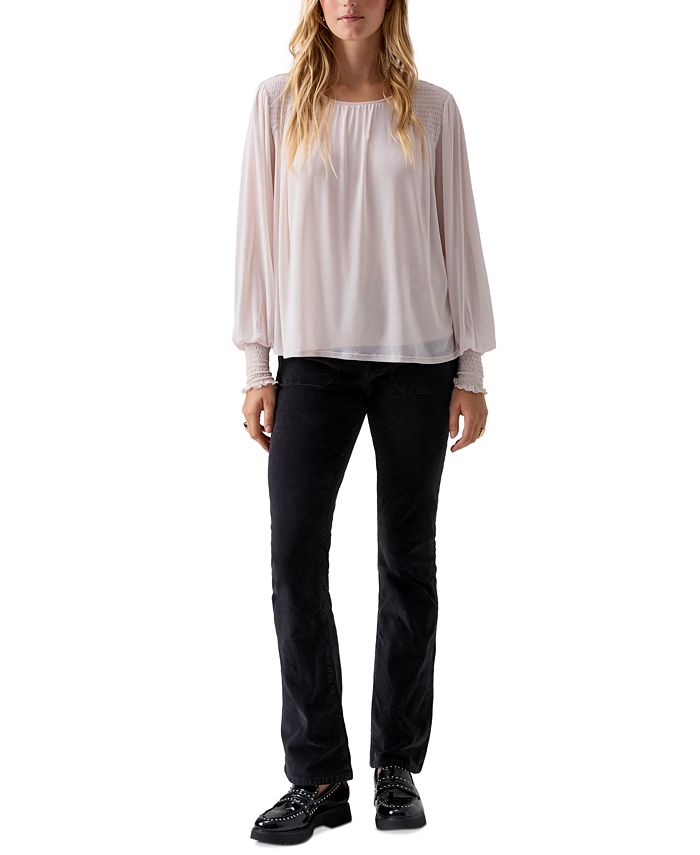 Sanctuary Women's Smocked-Shoulder Mesh Blouse - Macy's