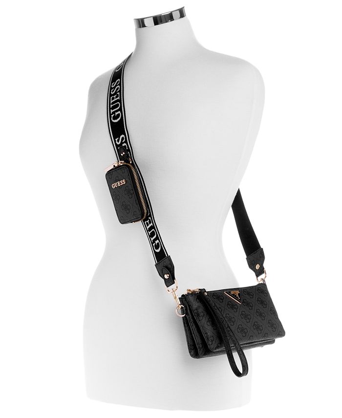 GUESS Latona Monogram Mini Triple Compartment Wristlet Crossbody - Macy's