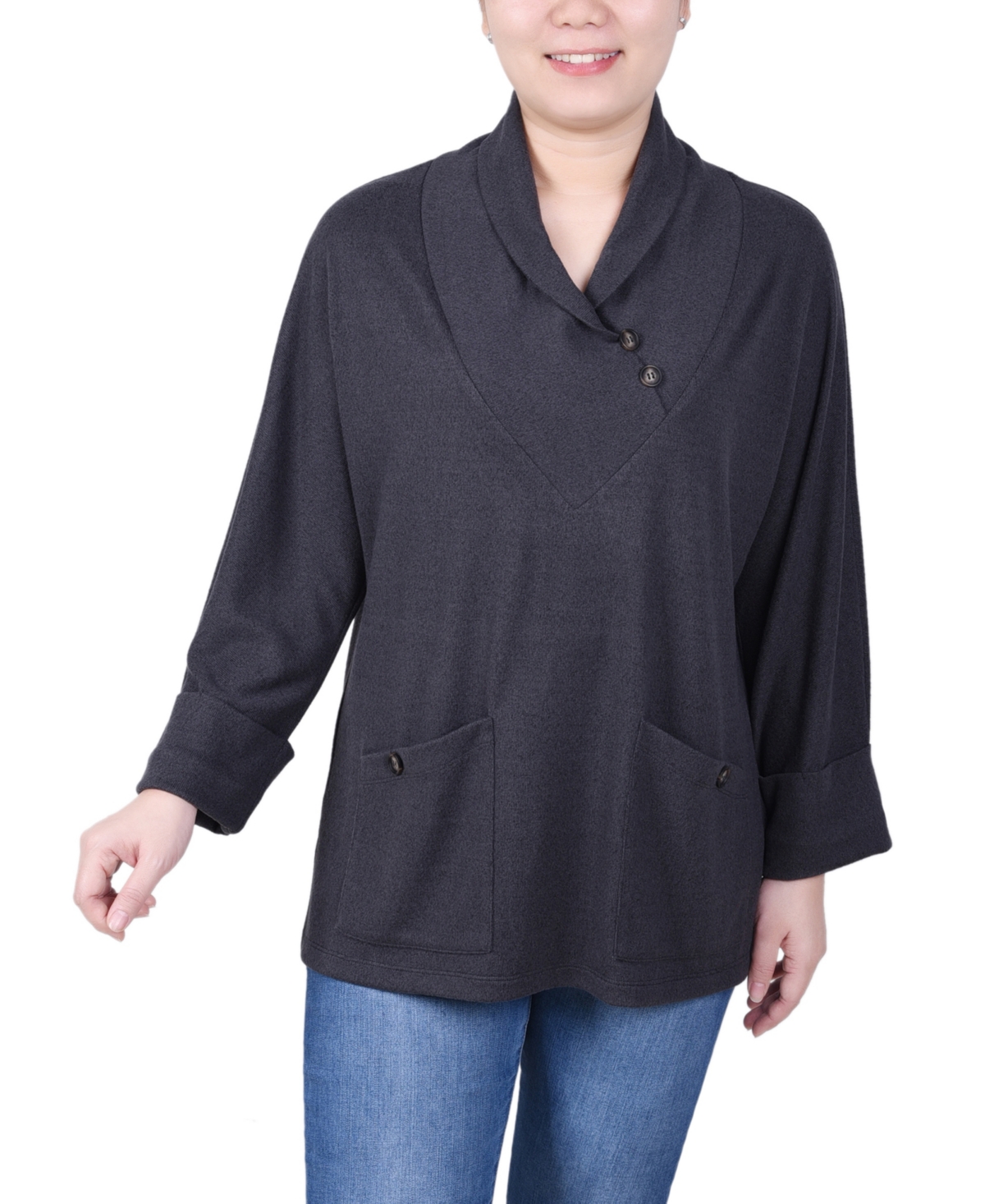 Click here for Ny Collection Womens Long Sleeve Shawl Collar Top... prices