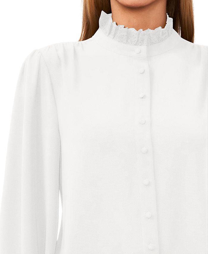 CeCe Women's Ruffled-Collar Button-Front Long-Sleeve Blouse - Macy's
