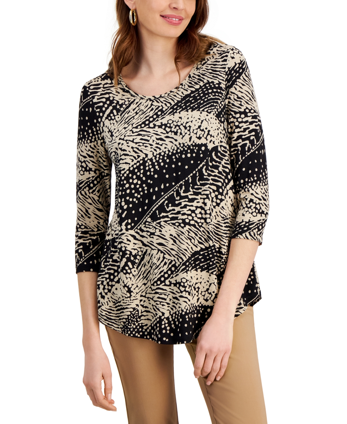Click here for Jm Collection Womens Printed Scoop-Neck 3/4-Sleeve... prices