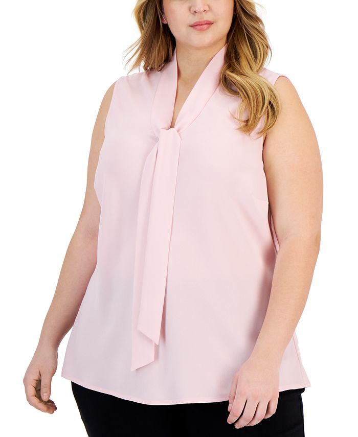 Kasper Plus Size Tie Neck Sleeveless Blouse Macys