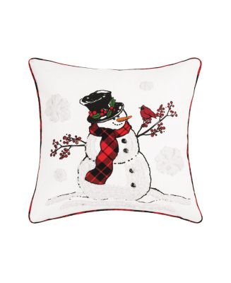 Christmas Snowman & Red Cardinal Bird Embroidered Accent Throw Pillow ...