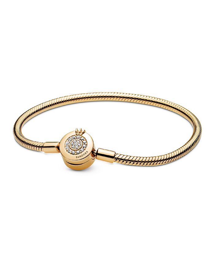 Pandora Moments Cubic Zirconia 14K Gold-Plated Sparkling Crown O Snake Chain Bracelet - Macy's