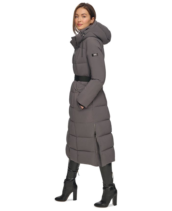 DKNY Womens Maxi Belted Hooded Puffer Coat - Macy's