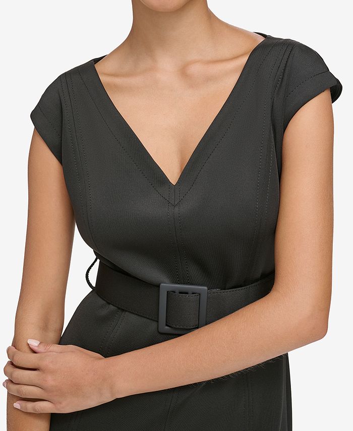 Calvin Klein Womens Belted Cap Sleeve Sheath Dress Macys
