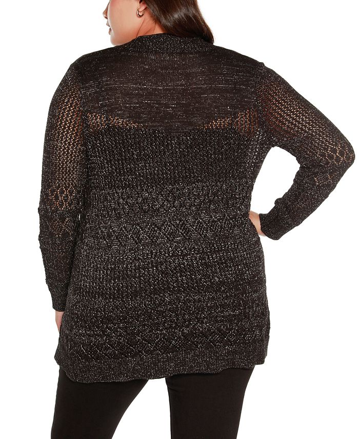 Belldini Plus Size Lurex Pointelle Open-Front Cardigan Sweater - Macy's
