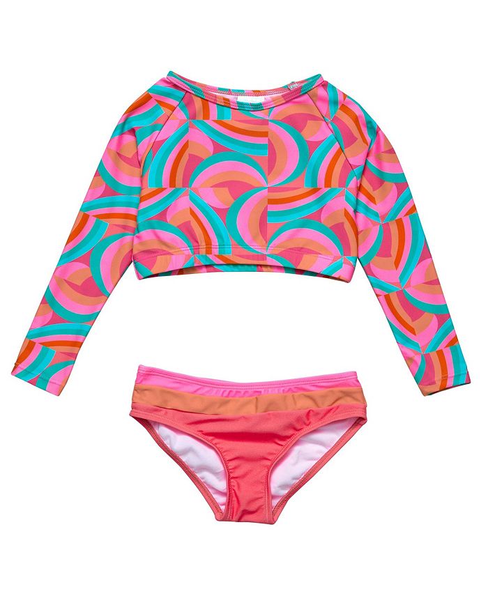 Snapper Rock Toddler, Child Girls Geo Melon Sustainable Crop LS Rash ...