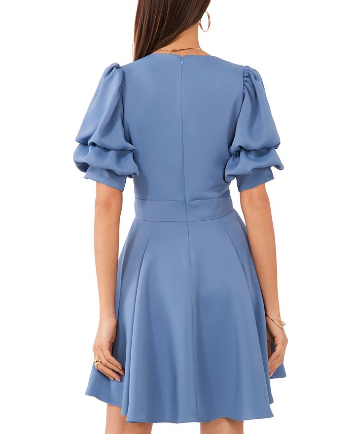 1 State Womens V Neck Tiered Bubble Puff Sleeve Mini Dress Macys