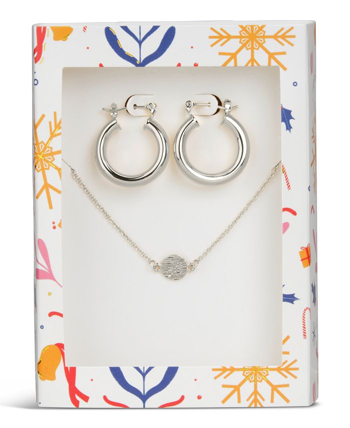 Sterling Forever Hoop and Disc Necklace Let it Snow Gift Set - Macy's