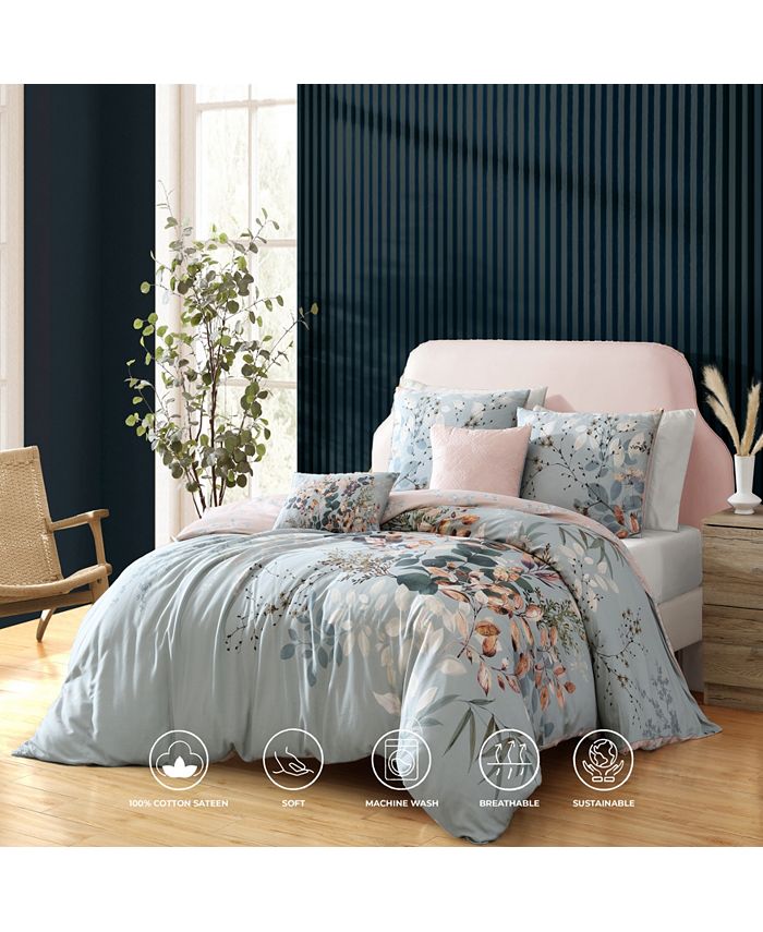 Bebejan Peach Leaves On Sage Bedding 100 Cotton 5 Piece King Size
