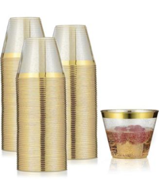100 Pack 9oz Plastic Cups Gold Glitter with a Gold Rim - Premium ...