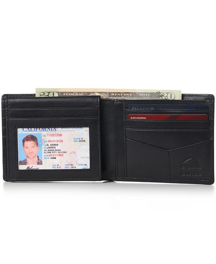 Alpine Swiss RFID Mens Wallet Deluxe Capacity Passcase Bifold Two Bill ...