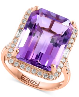 EFFY® Amethyst (10-3/4 ct. t.w.) & Diamond (3/8 ct. t.w.) Halo Ring in ...